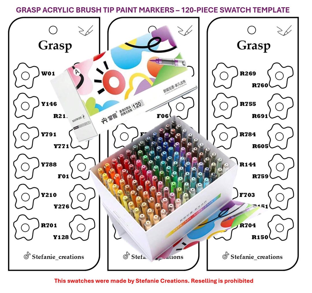 Digital PDF Grasp Shein - 120-piece Brush Markers Swatch Template | DIY ...