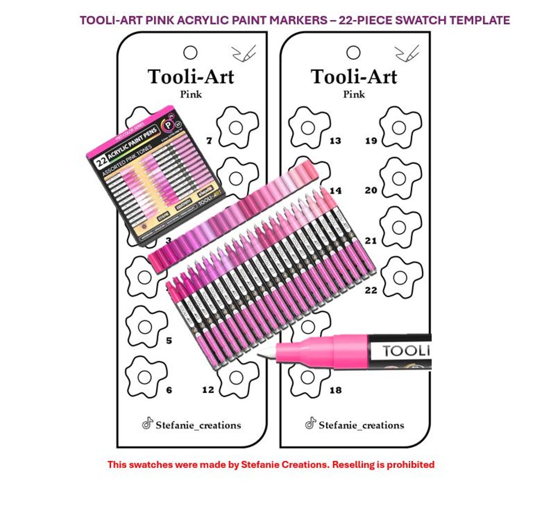 Digital PDF Tooli-art Pink - 22-piece Acrylic Paint Markers Swatch ...
