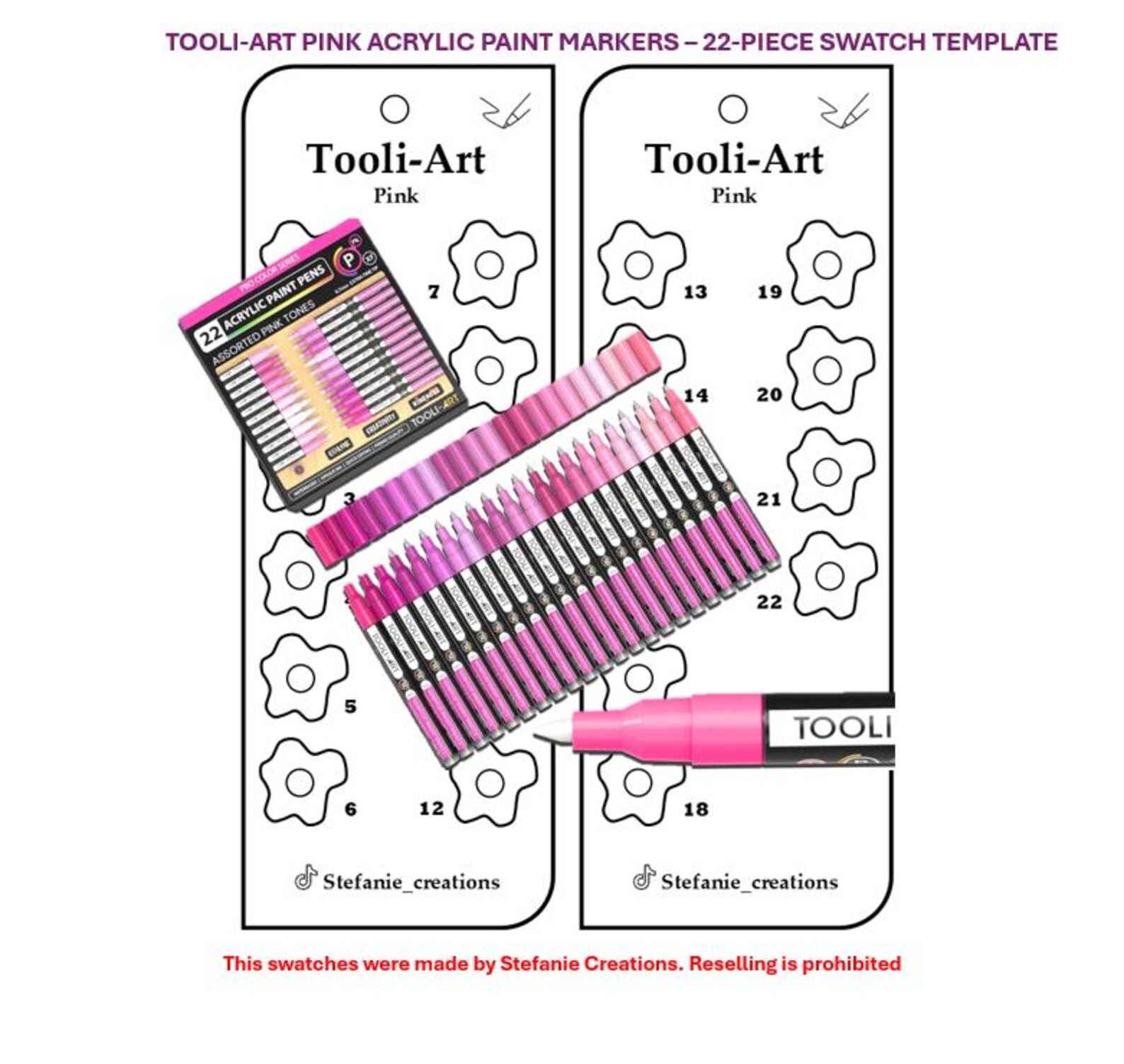 Digital PDF Tooli-art Pink - 22-piece Acrylic Paint Markers Swatch ...