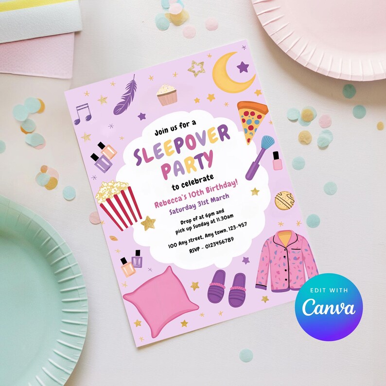 Sleepover Birthday Invitation, Printable Slumber Party, Pajama Party ...
