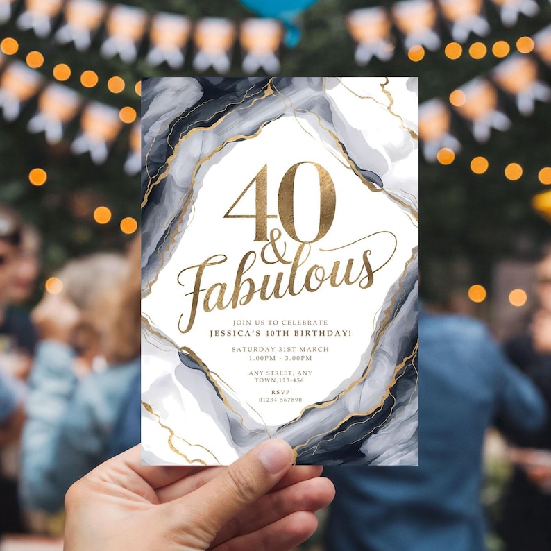40th Birthday Party Invitation – Elegant Marble & Gold Foil Design ...