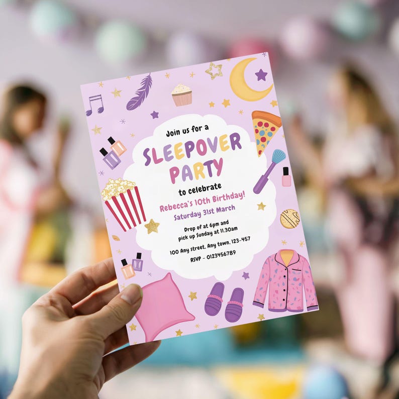 Sleepover Birthday Invitation, Printable Slumber Party, Pajama Party ...