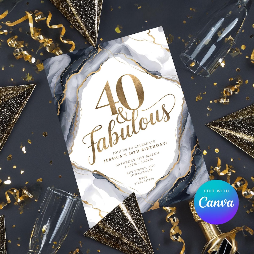 40th Birthday Party Invitation – Elegant Marble & Gold Foil Design ...