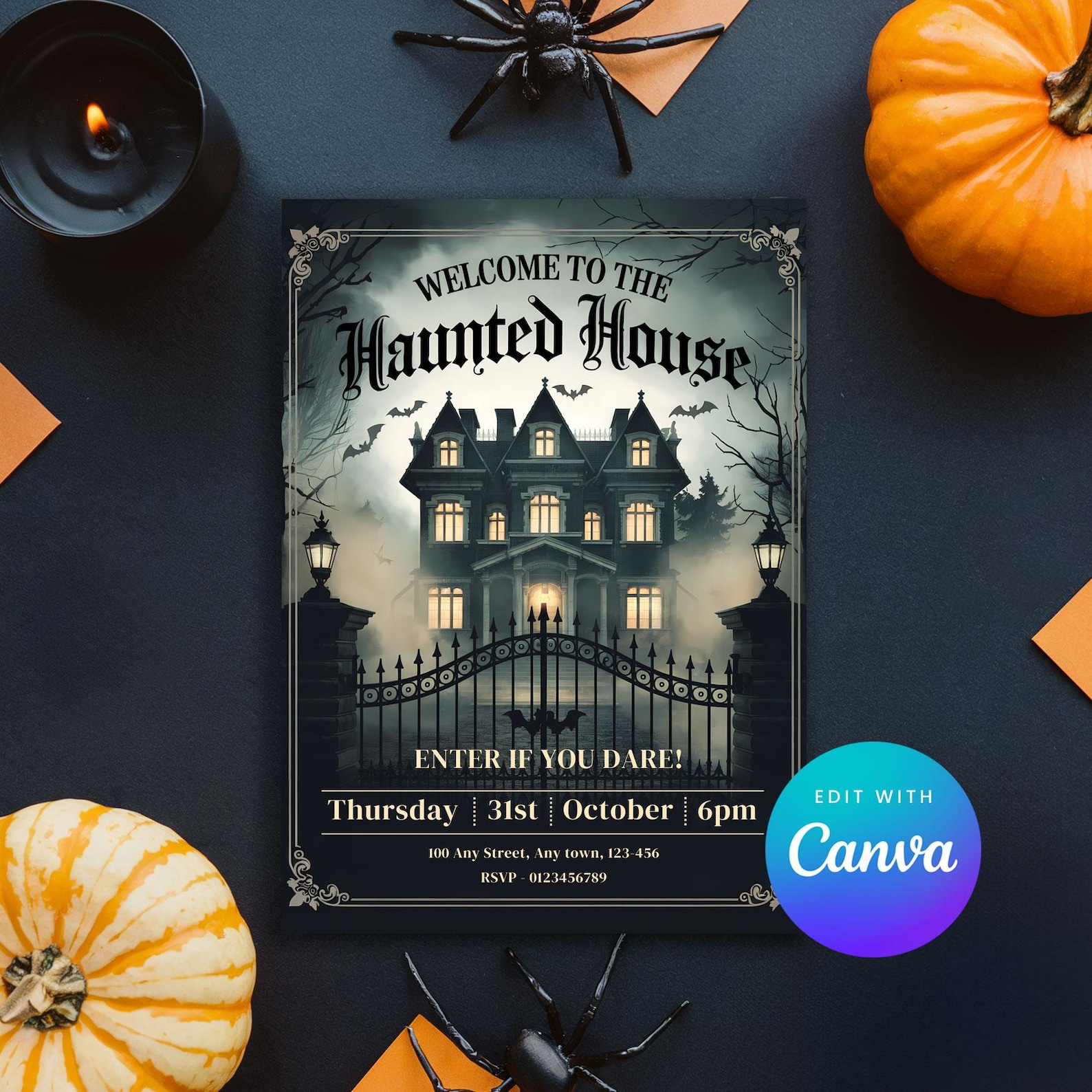 Haunted House Halloween Party Invitation – Editable Spooky Invite ...
