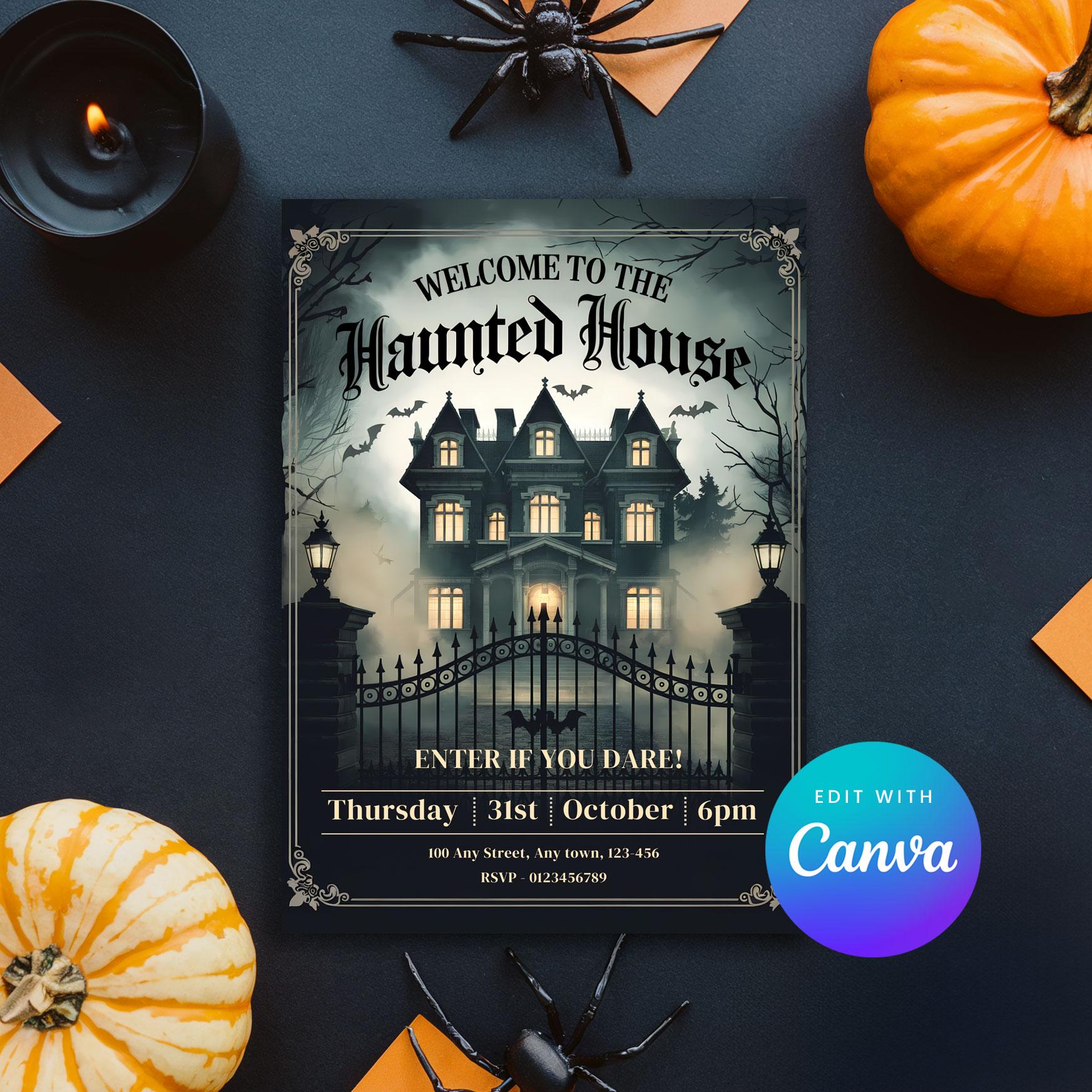 Haunted House Halloween Party Invitation – Editable Spooky Invite ...