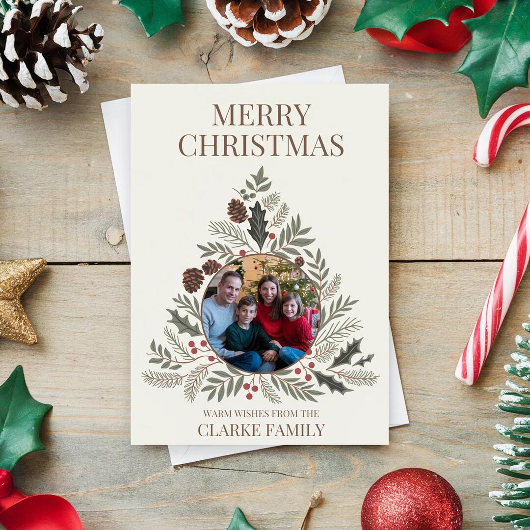 Earthy Christmas Tree Photo Card: Editable Holiday Template (PDF) - Etsy