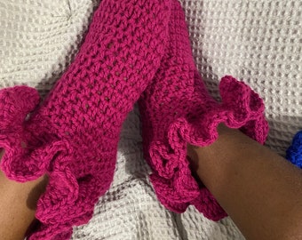 Crochet Footie Socks With Ruffles, Ruffle Booties, Slippers, Great Gift ...