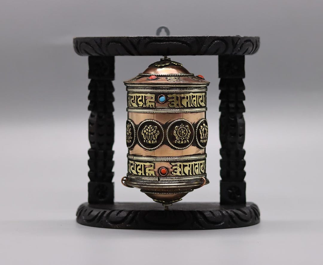 8 Inches Tibetan Prayer Wheel Made of Metal and Dark Wood - Etsy