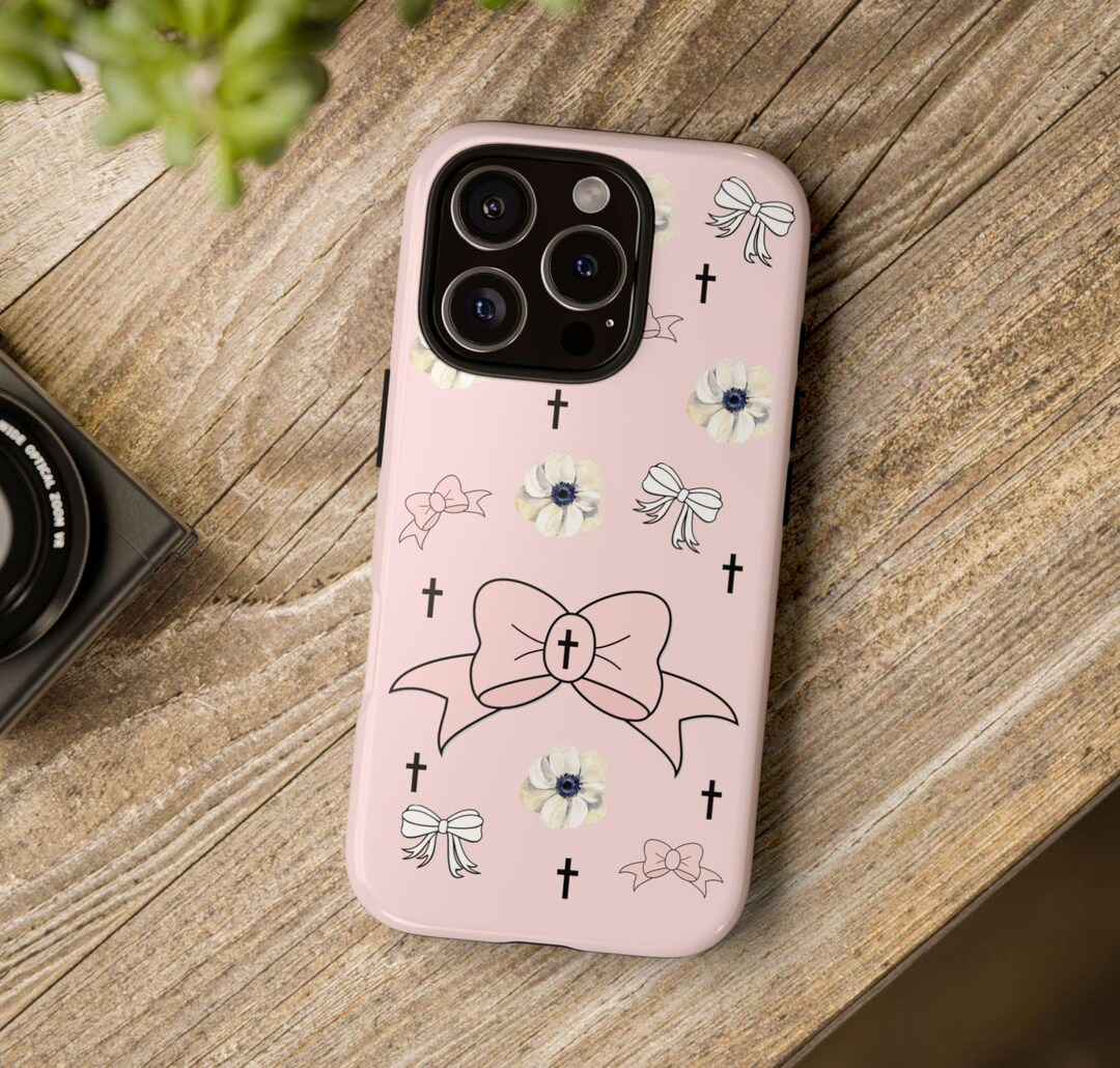 Christian Inspired Floral Bow Cross Tough Phone Cases, Preppy Demure ...