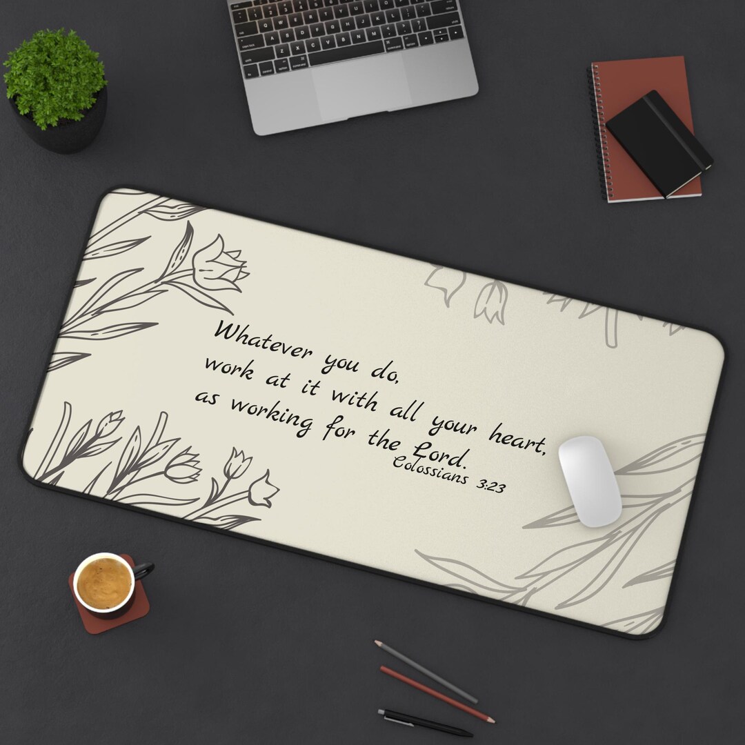 Christian Work Inspiration Desk Mat, Motivational Bible Verse Gift for ...