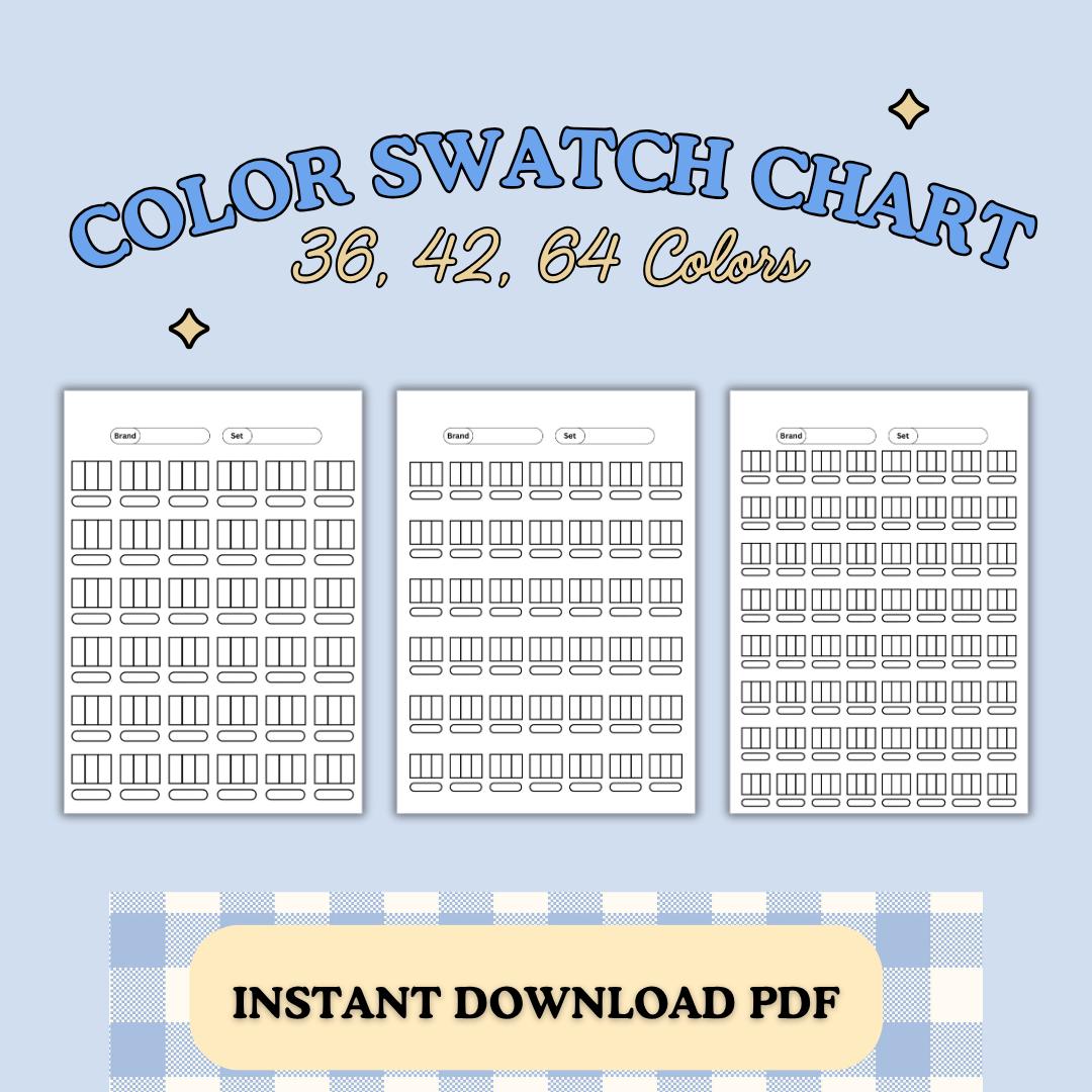 3-tone Color Swatch Chart Printable – 36, 42, 64 Colors | A4 Trio-color ...