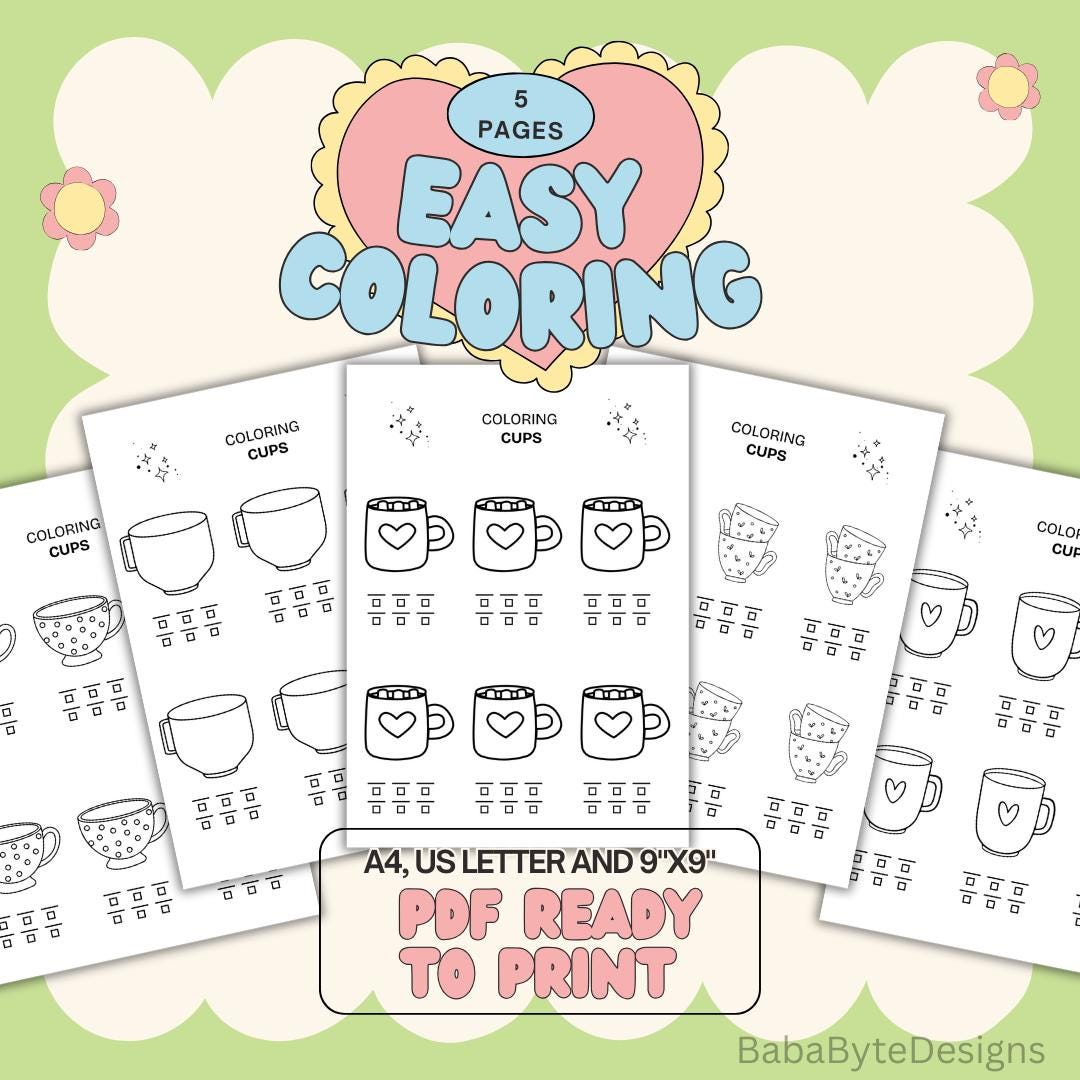 Cute Mug Coloring Pages for Kids – Color Recognition Printable Activity ...