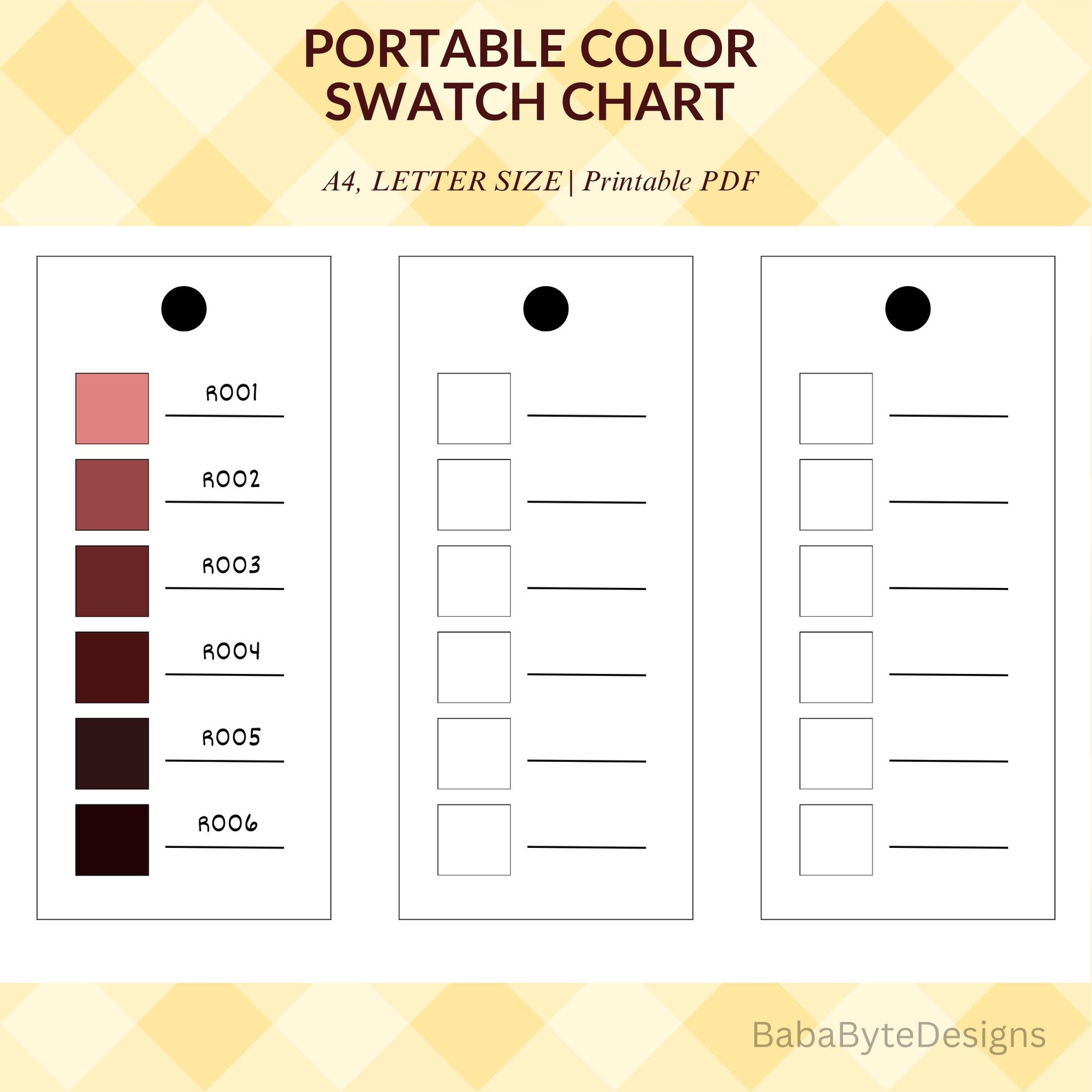 3 Printable Portable Color Swatch Charts PDF | Art Supply Organizer ...