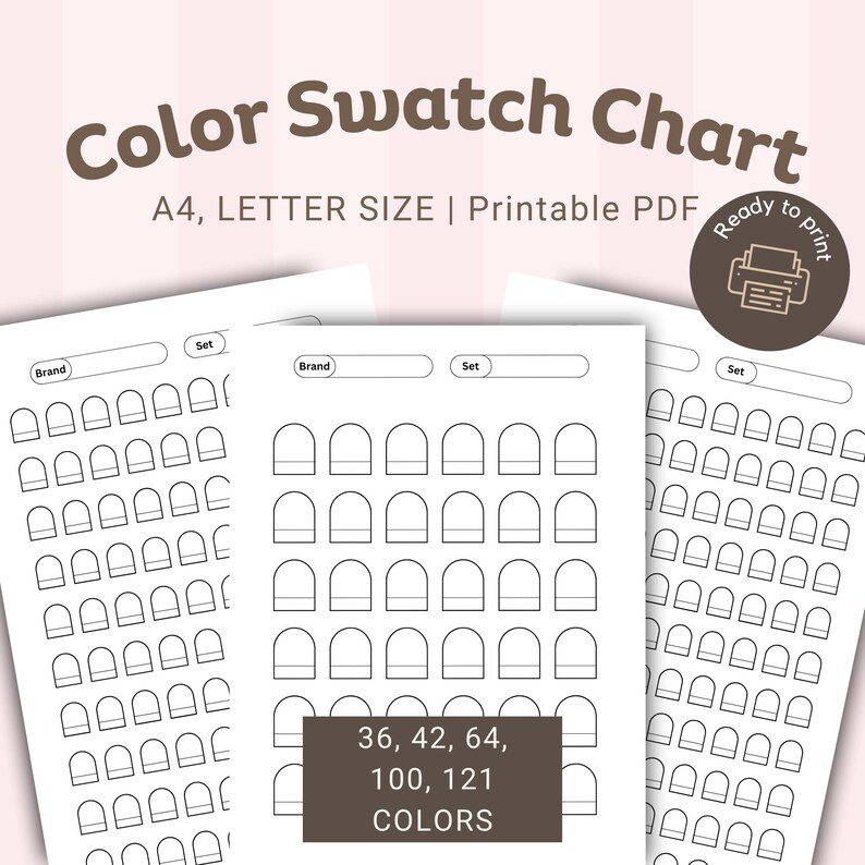 5printable Color Swatch Arch Shape Charts PDF | Art Supply Organizer ...