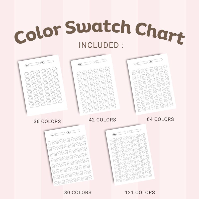 5 Printable Color Swatch Cloud Charts PDF | Art Supply Organizer ...