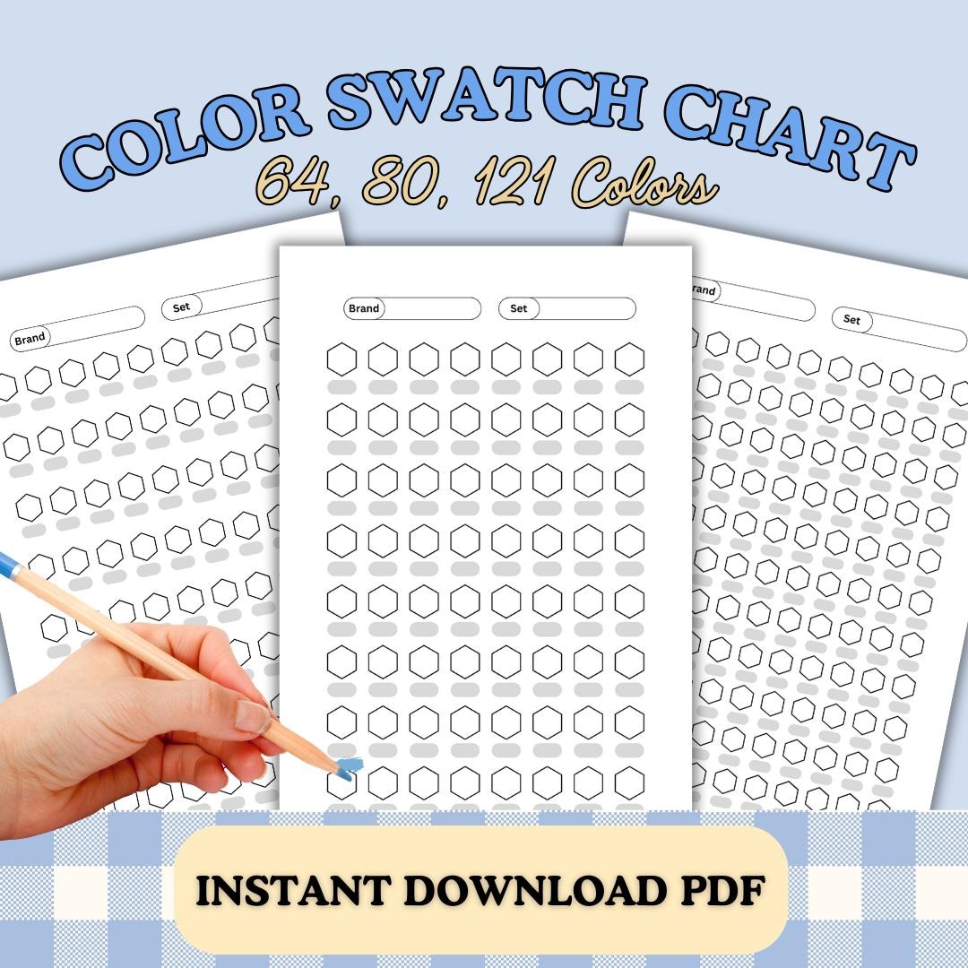 Color Swatch Chart Printable – 64, 80, 121 Color Hexagon Grid | Marker ...