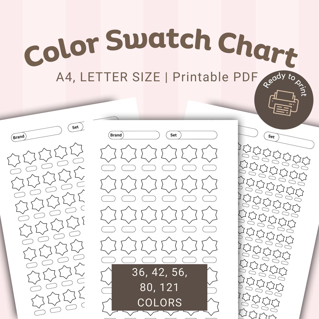 5 Printable Star Shape Color Swatch Charts PDF | Art Supply Organizer ...