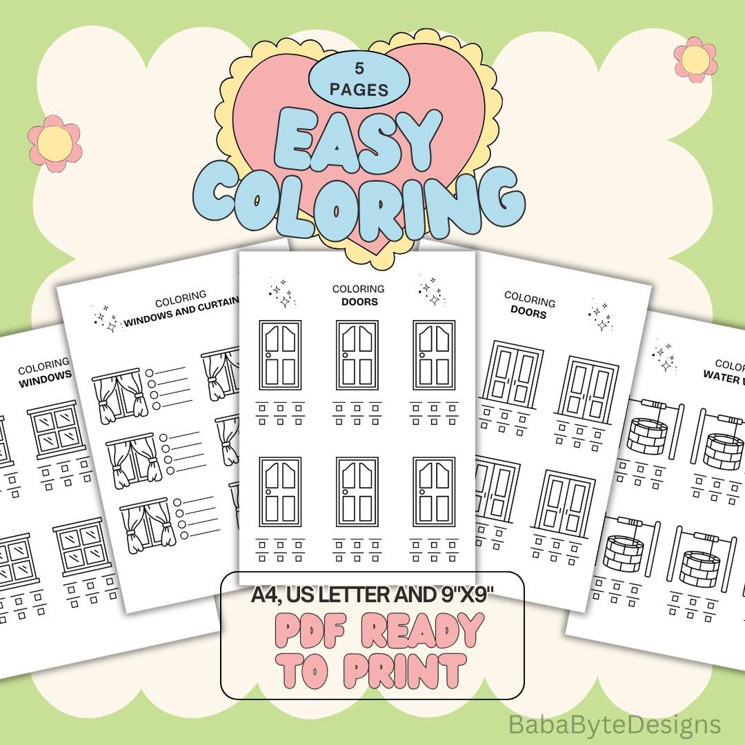 Color Practice Printable for Kids - Cute Windows and Curtains Coloring ...