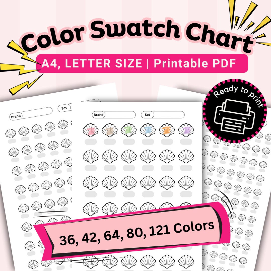 5printable Color Swatch Seashell Shape Charts PDF | Art Supply ...
