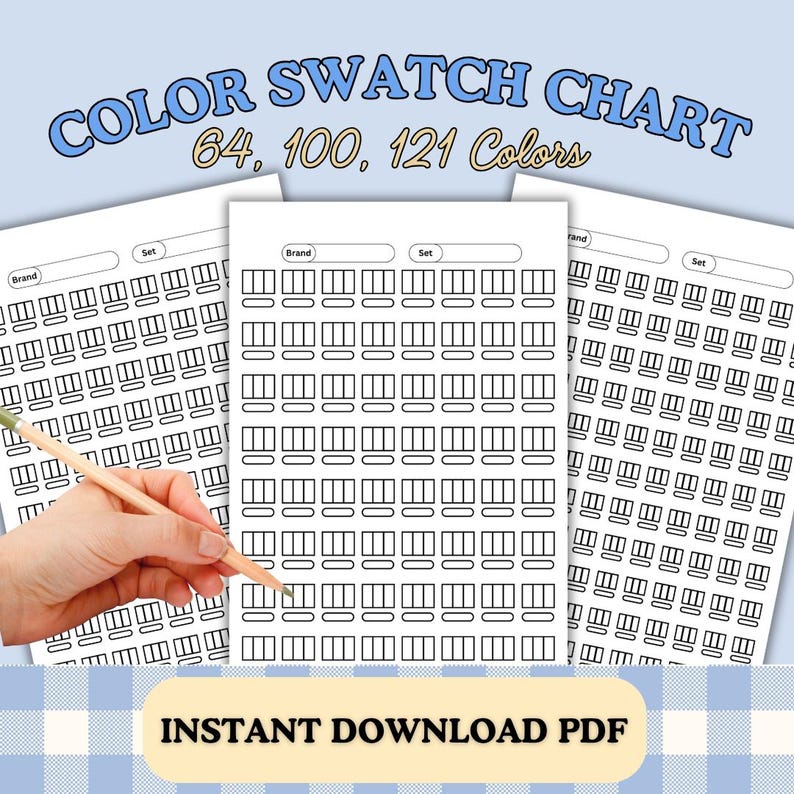 3-tone Color Swatch Chart Printable – 64, 100, 121 Colors | A4 Trio ...