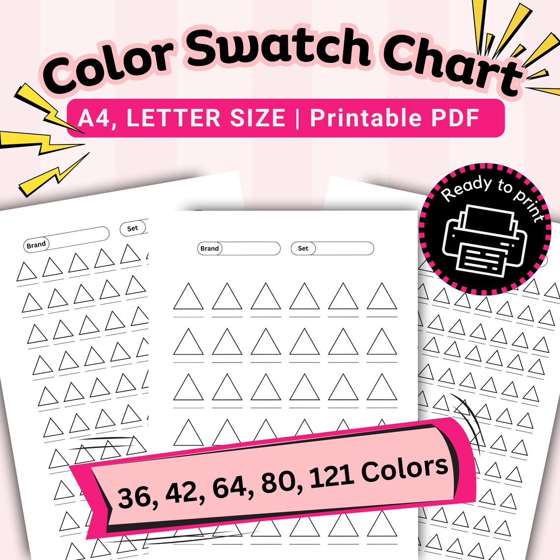 5printable Color Swatch Triangle Shape Charts PDF | Art Supply ...