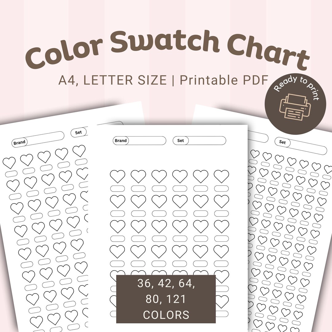 5 Printable Color Swatch Mini Heart Charts PDF | Art Supply Organizer ...