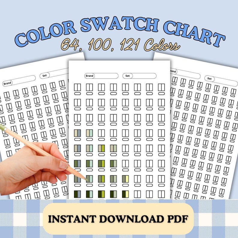 2-tone Color Swatch Chart Printable – 64, 100, 121 Colors | A4 Dual ...