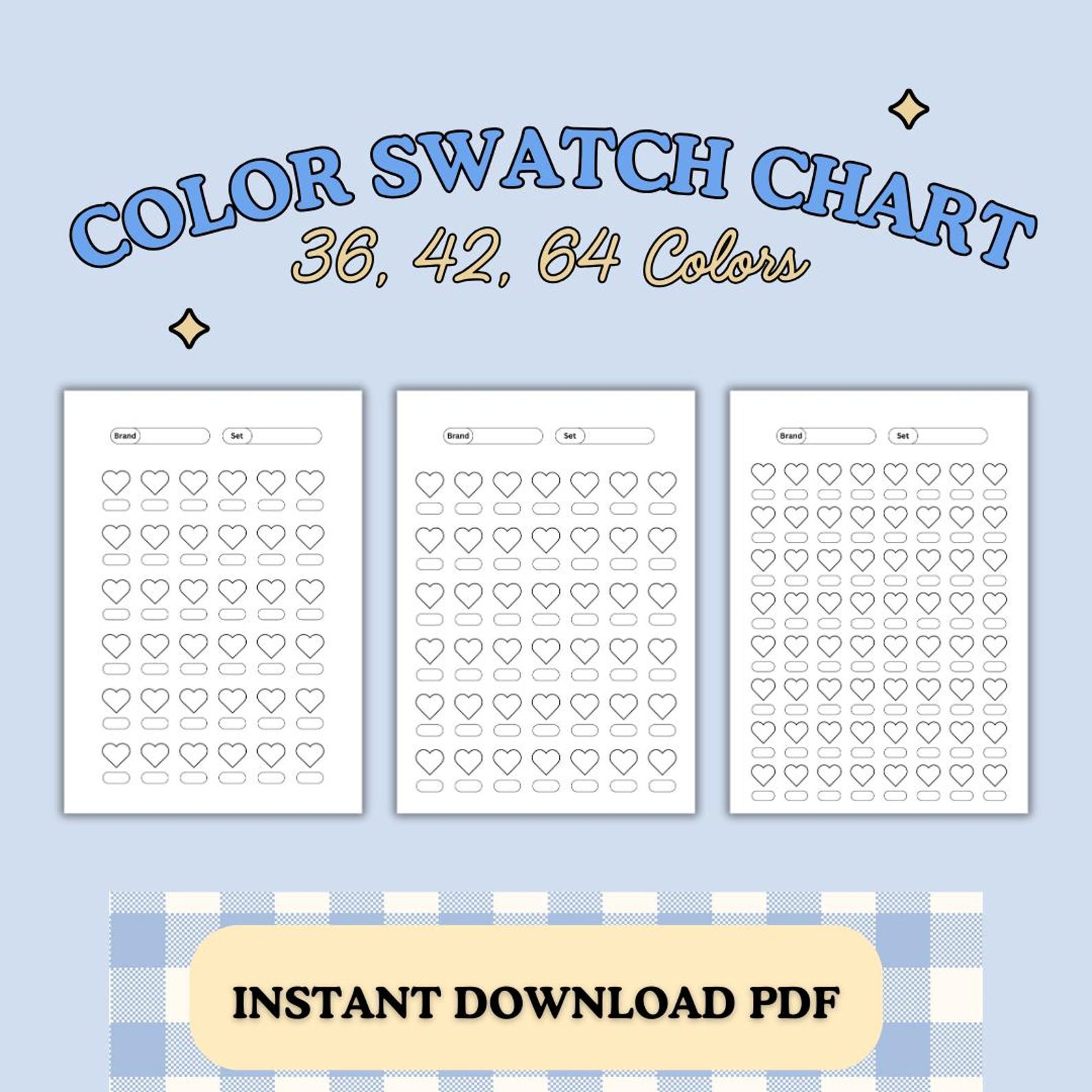 3 Printable Color Swatch Heart Shape Charts PDF |art Supply Organizer ...