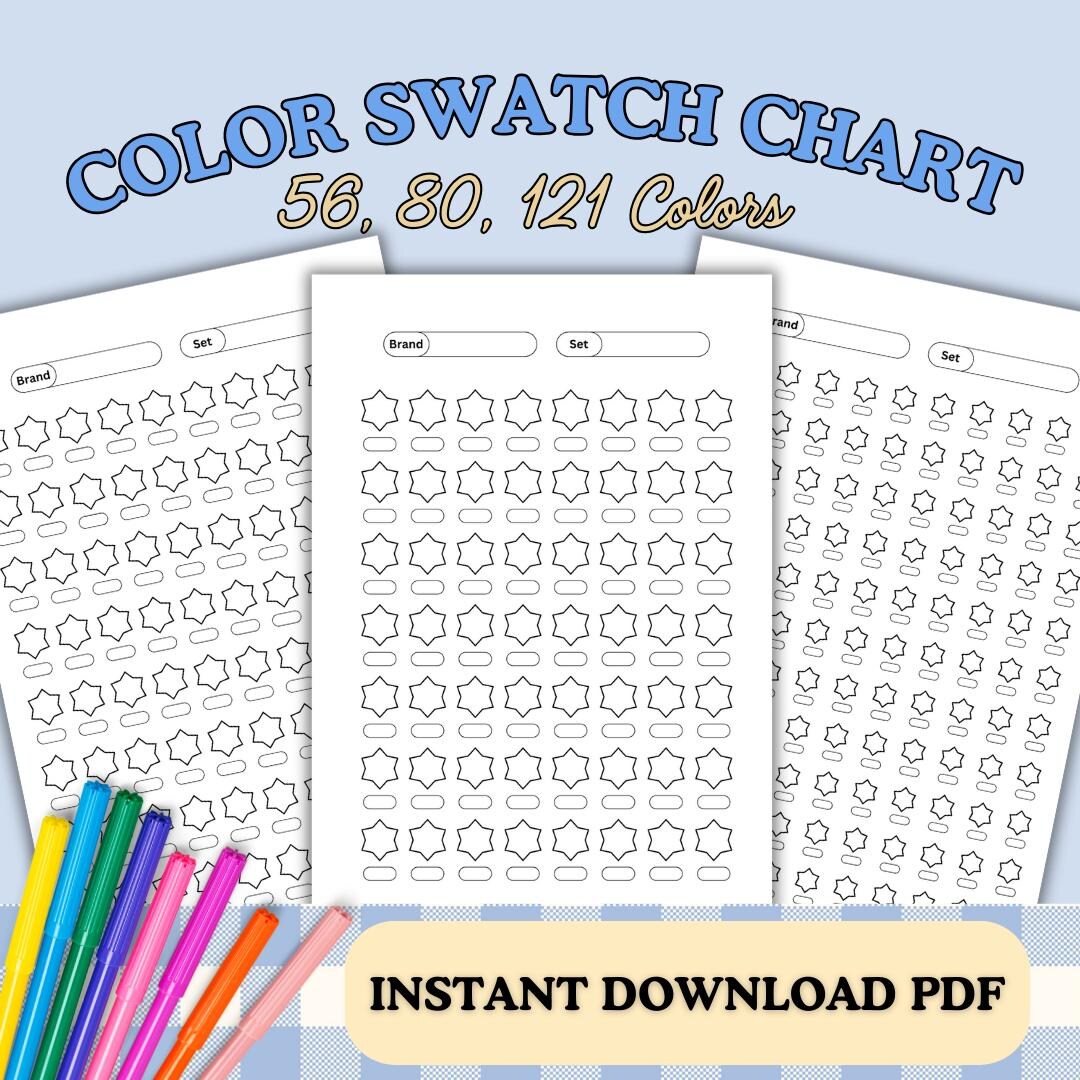 3 Printable Color Swatch Star Shape Charts PDF |art Supply Organizer ...