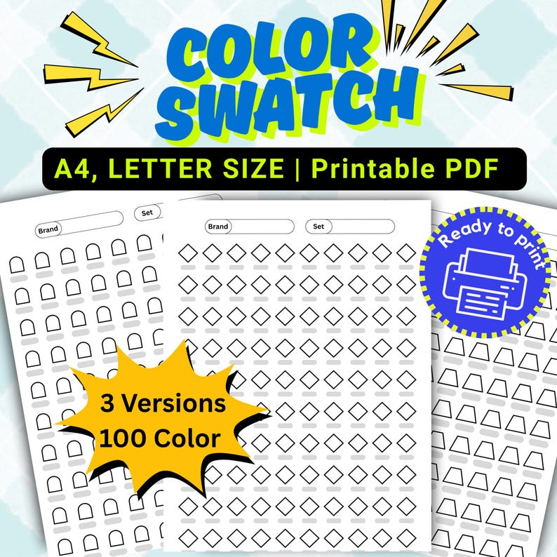 3 Printable Color Swatch 100 Swatches Charts PDF | Art Supply Organizer ...