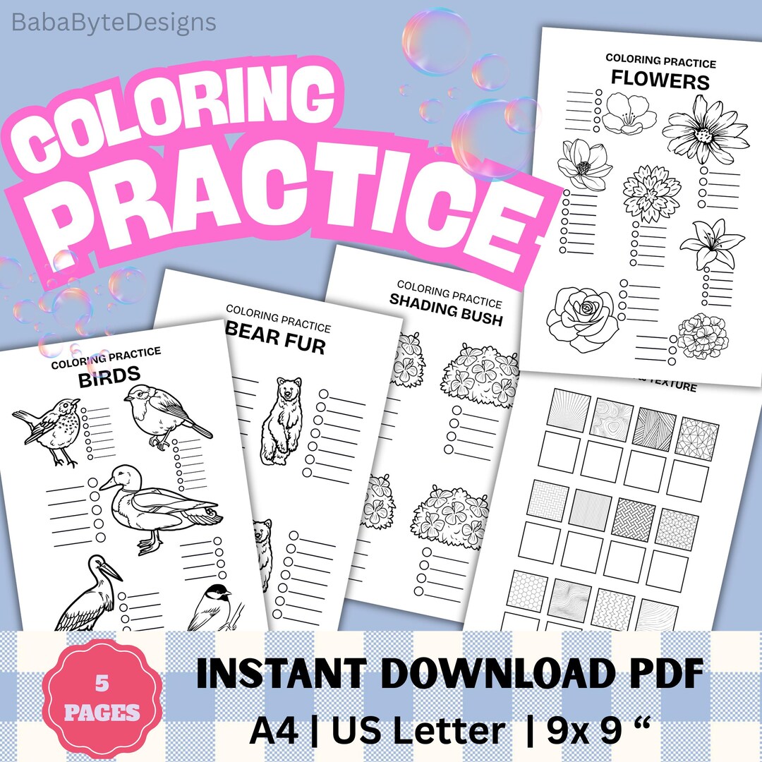 Shading and Texture Coloring Practice Sheets - Printable Art Worksheets ...