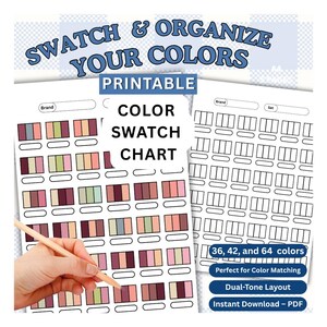 3-tone Color Swatch Chart Printable – 36, 42, 64 Colors | A4 Trio-color ...