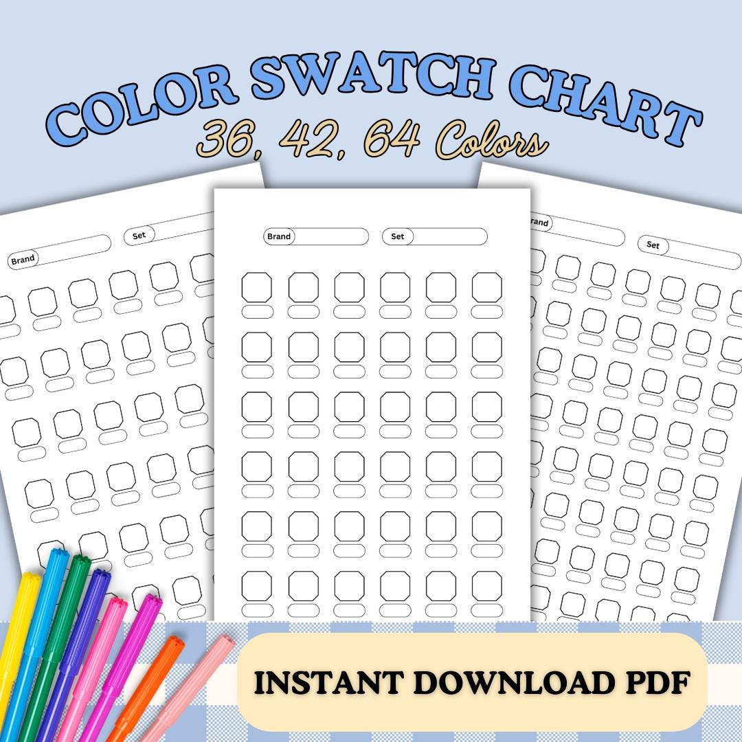 3 Printable Color Swatch Banner Shape Charts PDF |art Supply Organizer ...