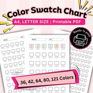 5 Printable Color Swatch Banner Charts PDF | Art Supply Organizer ...