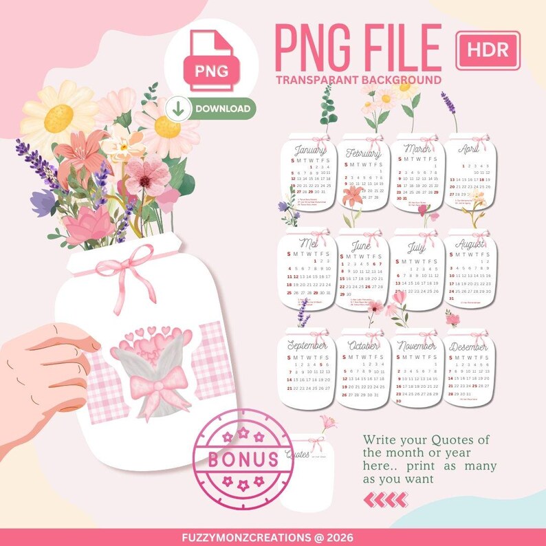 Printable Bloomy Flowers Desk Calendar 2026 - Etsy