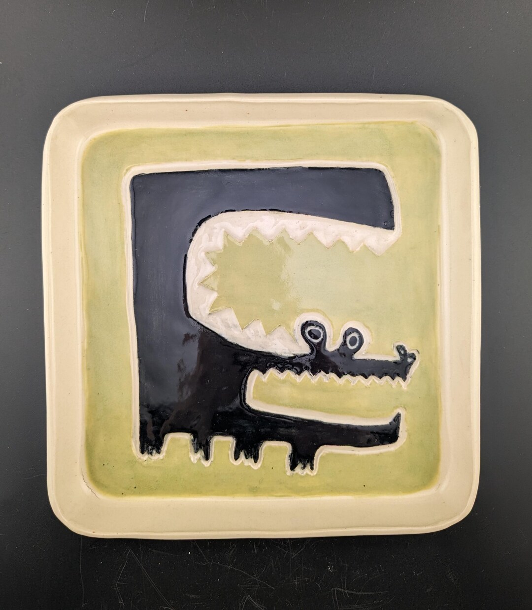 Alligator Tray, Later Gator Plate, Crocodile Platter, Handmade Green ...