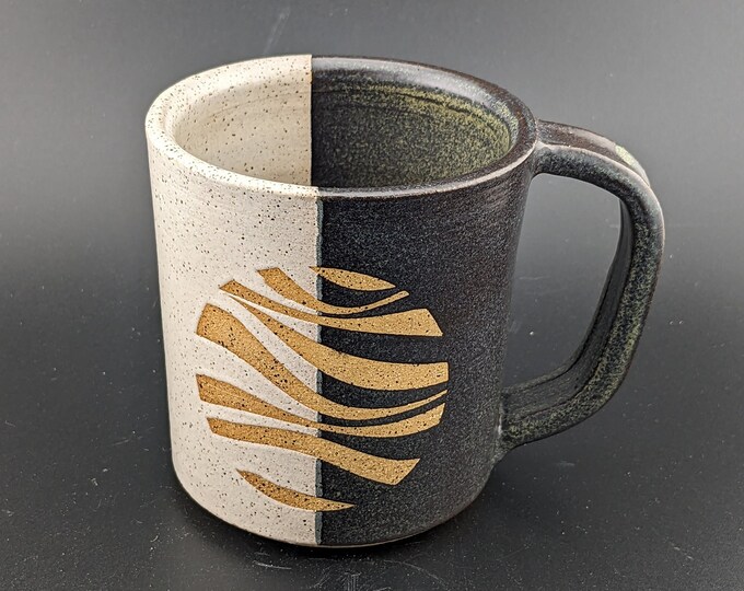 Black and White Mug, Two Tone, Swirl Icon, Abstract Wave Cup, Circle ...