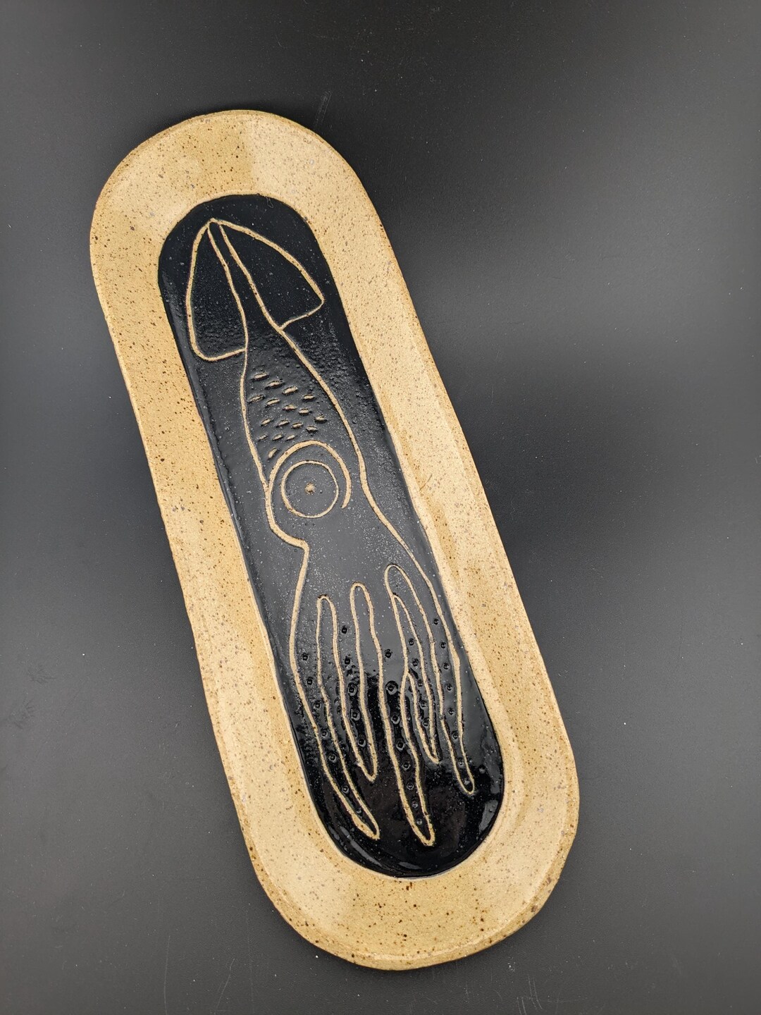 Oval Octopus Tray, Squid Ink Plate, Calamari Tray, Handmade Ceramic ...