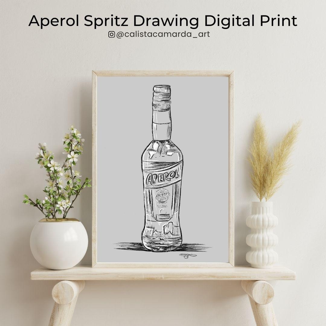 Euro Summer Aperol Spritz Bottle Art – Minimal Line Drawing | Digital ...