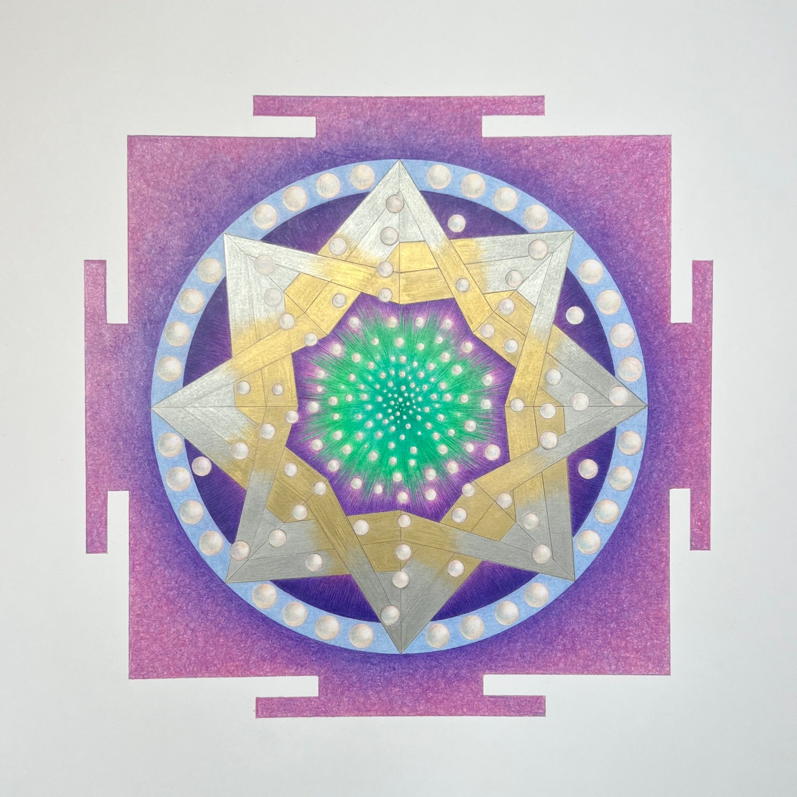 Gayatri and Saraswati Yantra inner Queen Original Coloured Pencil ...
