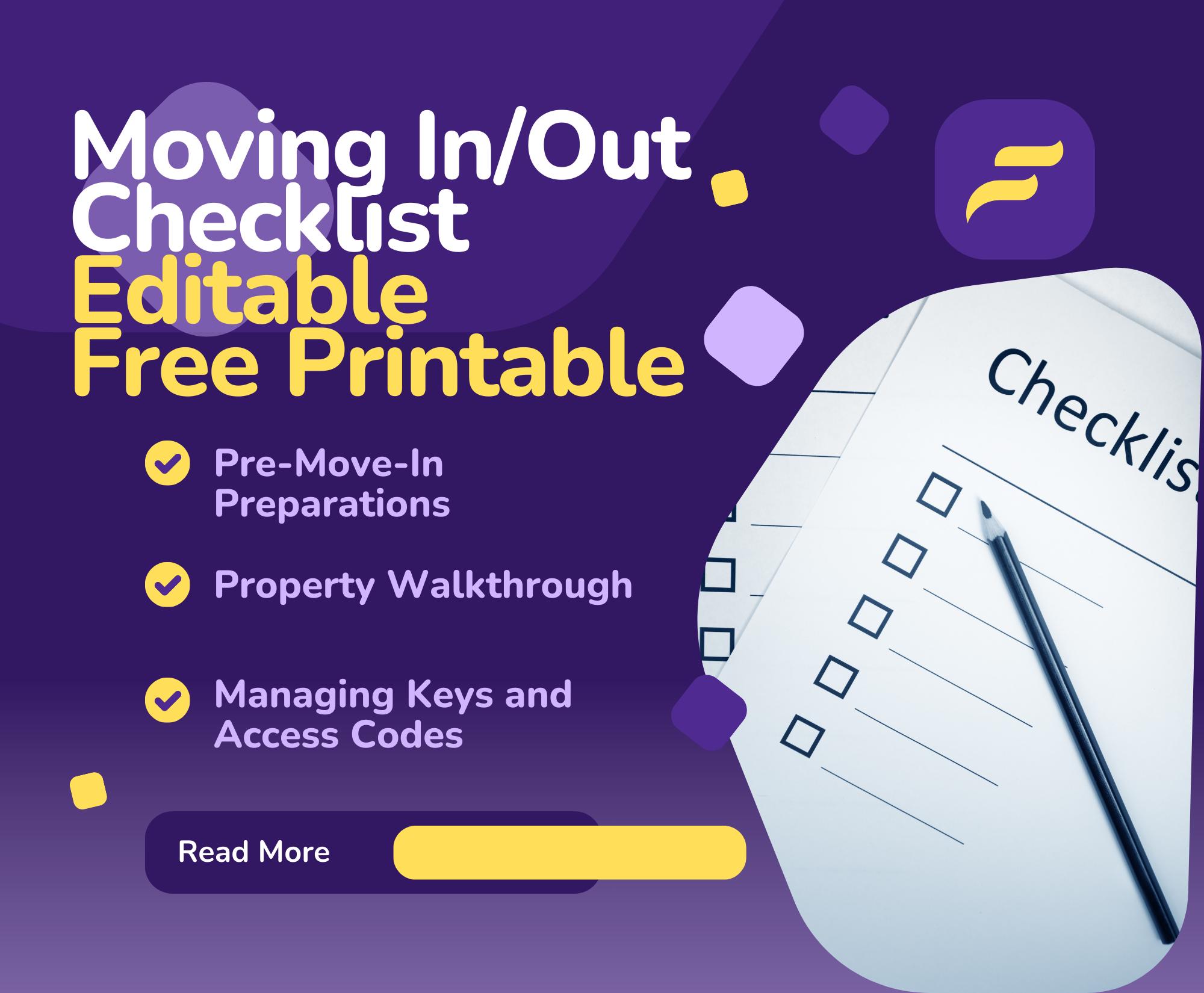 Editable Moving in and Out Checklist, Printable Move In/out Checklist ...