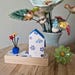 Wooden House on a Plinth With Mini Vase of Flowers Fairy Fantasy House ...