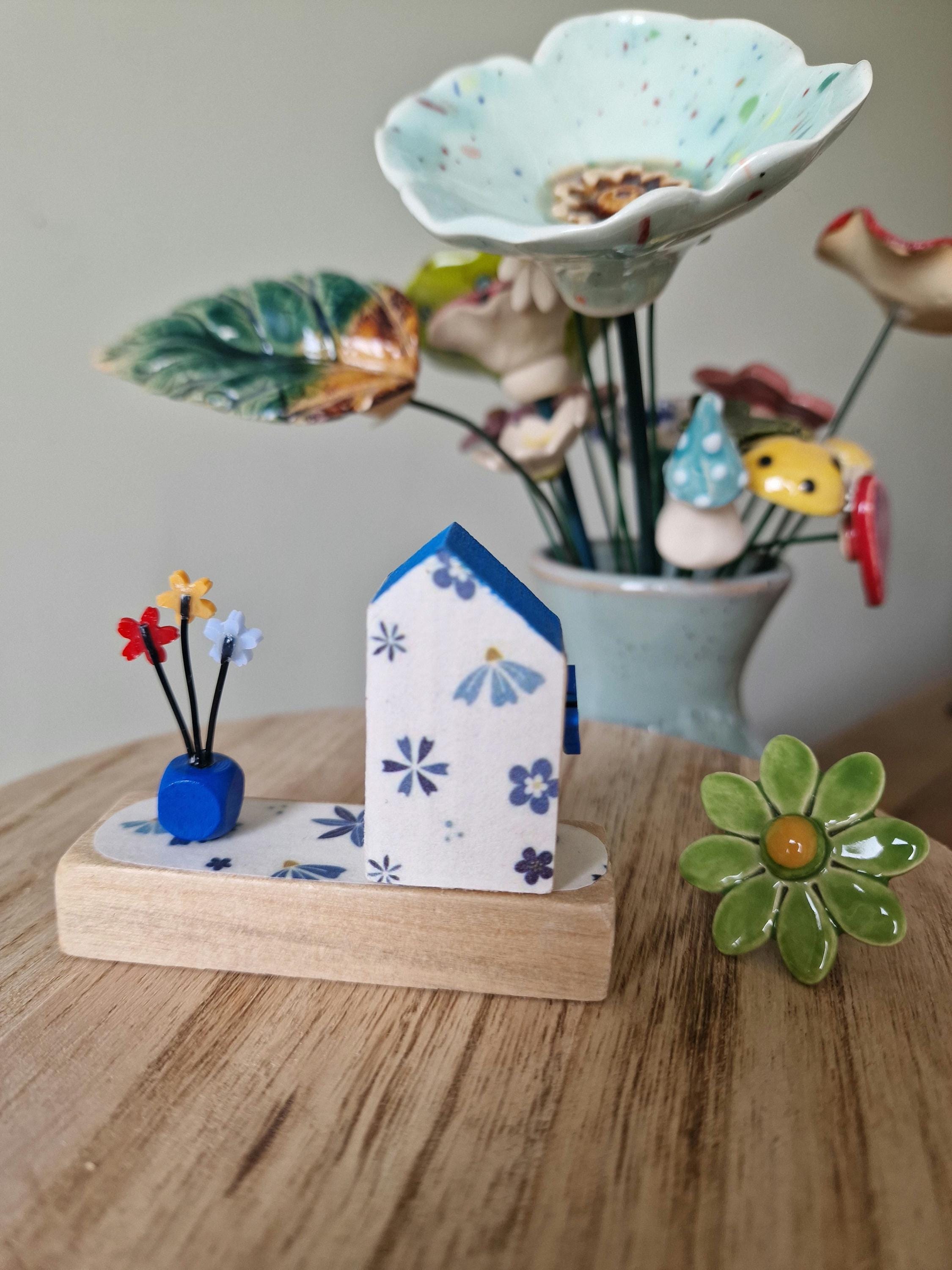 Wooden House on a Plinth With Mini Vase of Flowers Fairy Fantasy House ...