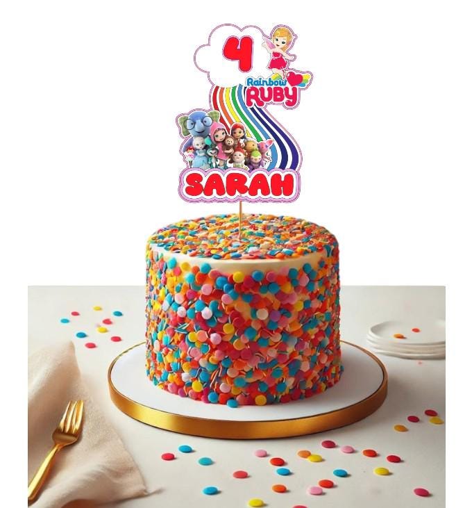 Rainbow Ruby Cake Topper - Rainbow Girl Cake Topper - Rainbow Character ...