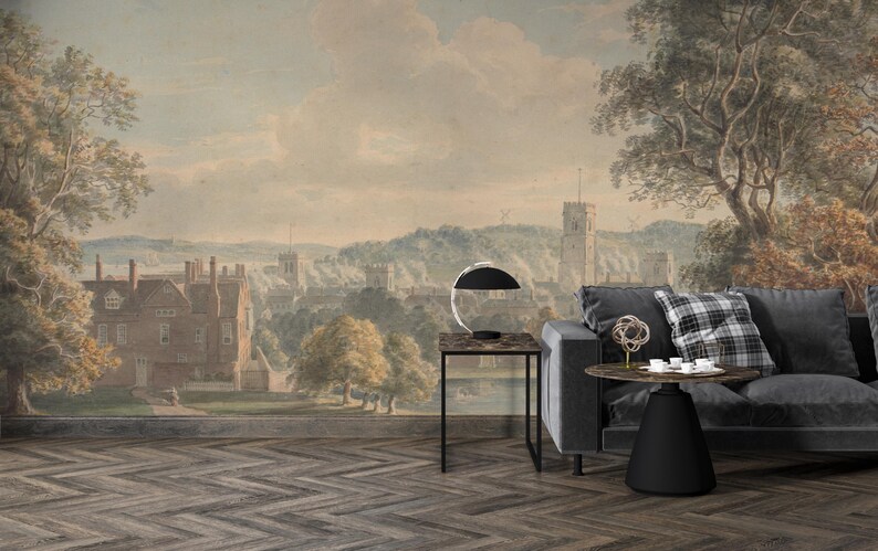 Landscape Wallpaper, Vintage English Countryside Watercolor Wallpaper ...