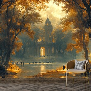 Vintage Landscape Wallpaper, Serene Mountain and Forest Art, Vintage ...