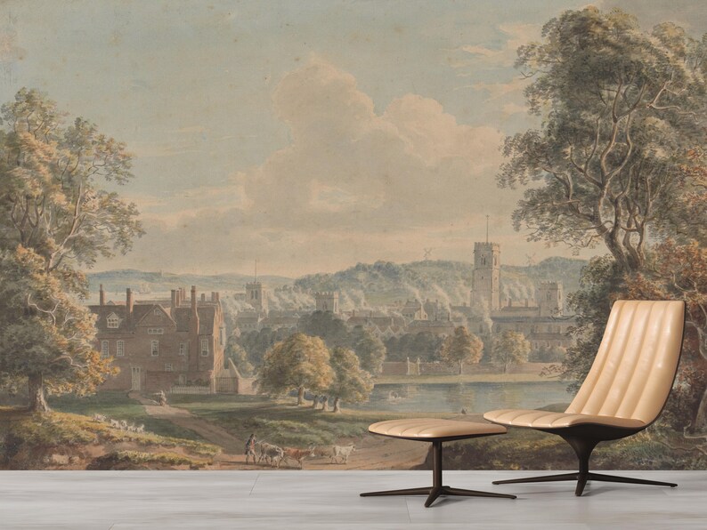 Landscape Wallpaper, Vintage English Countryside Watercolor Wallpaper ...