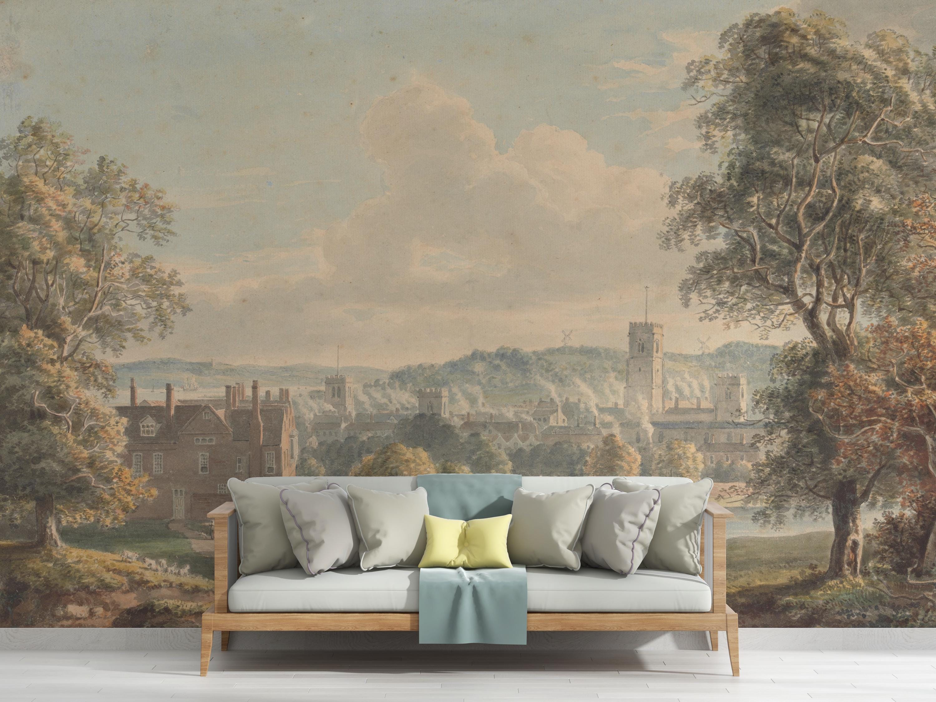 Landscape Wallpaper, Vintage English Countryside Watercolor Wallpaper ...