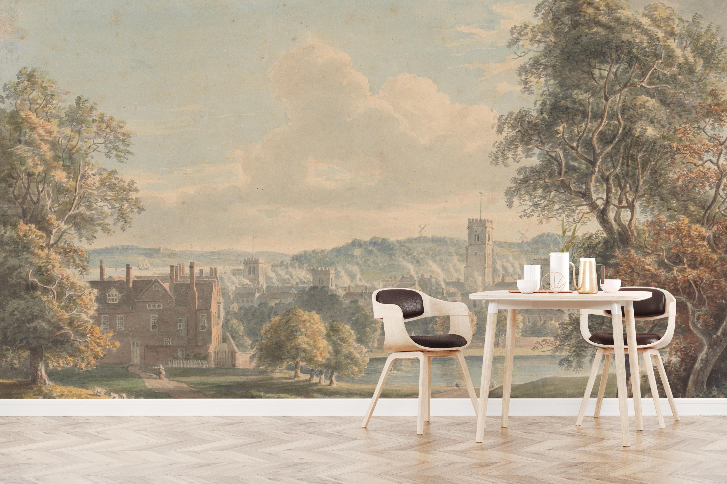 Landscape Wallpaper, Vintage English Countryside Watercolor Wallpaper ...