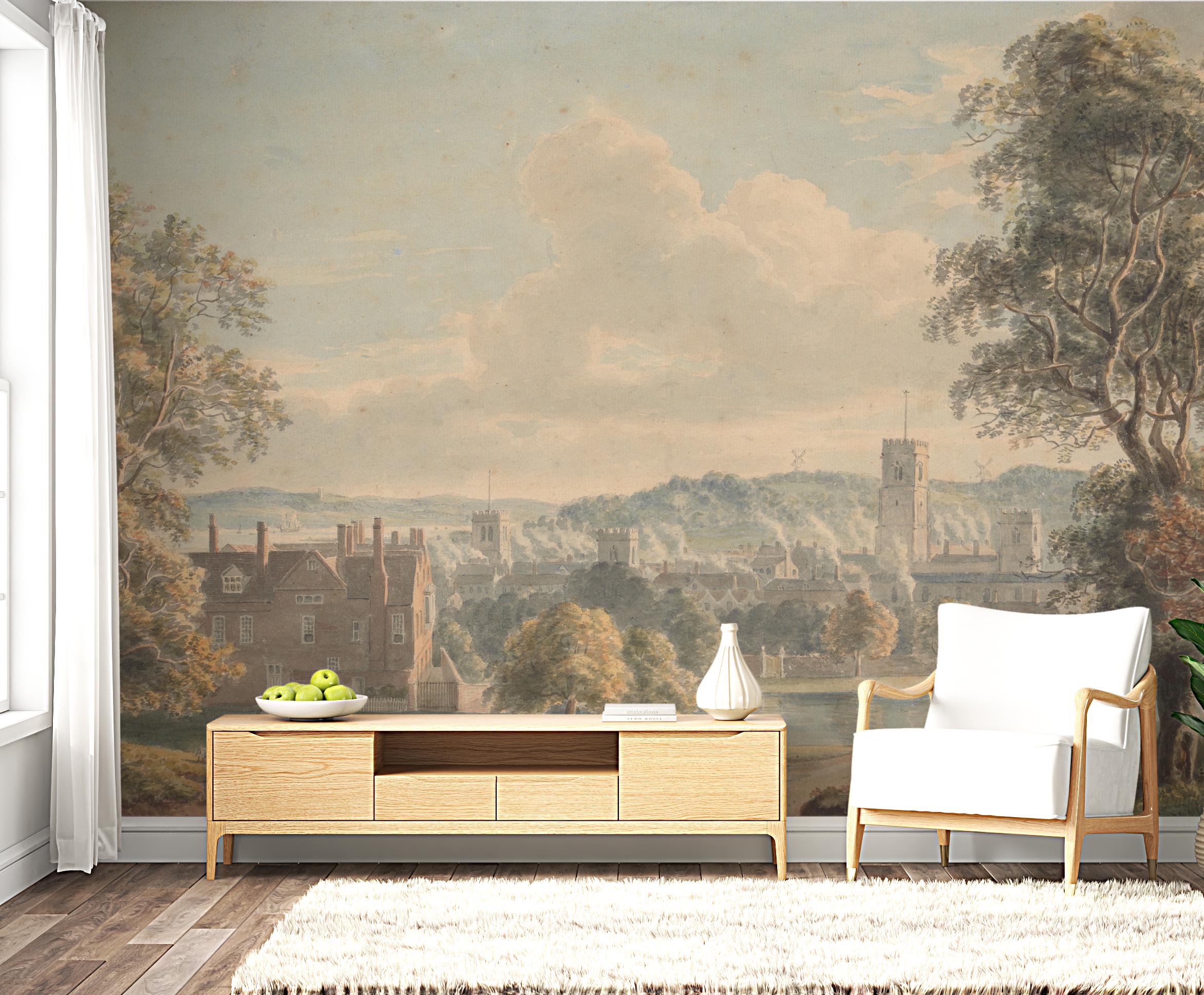 Landscape Wallpaper, Vintage English Countryside Watercolor Wallpaper ...